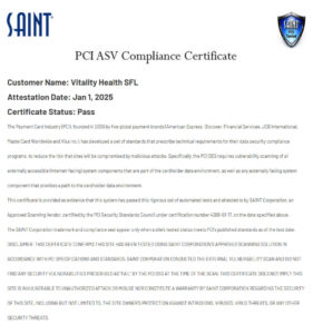 Saint PCI Certificate - Vitality Healthy of SFL